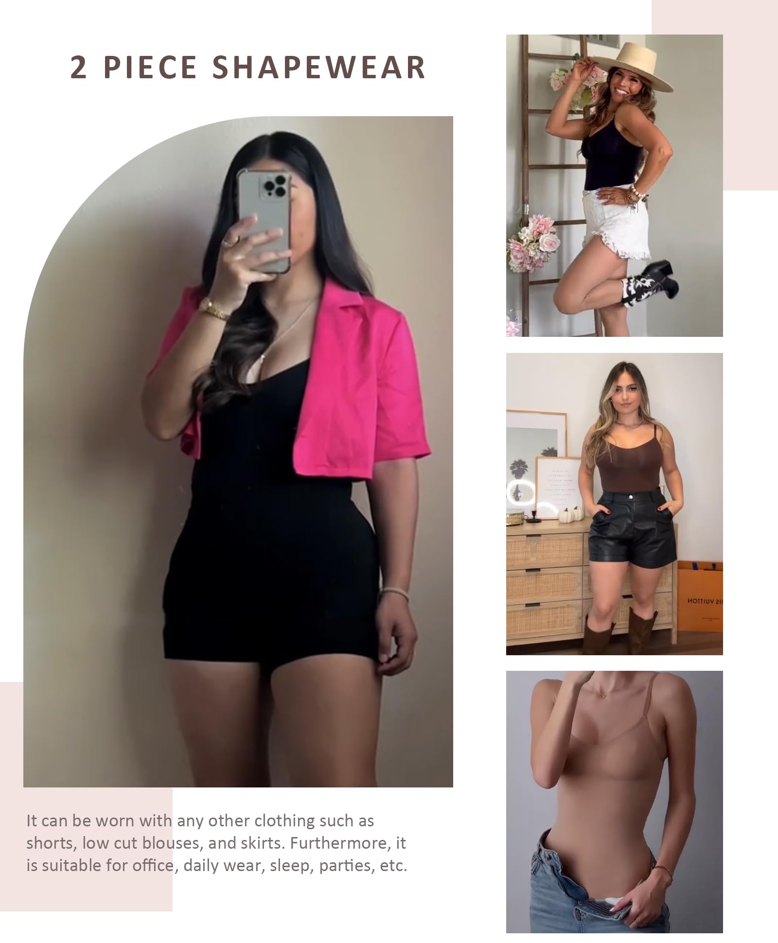 FeelinGirl Shapewear Bodysuit for Women Tummy Control Sculpting Snatched Waist Body Suit Brief Light Black Skin M/L