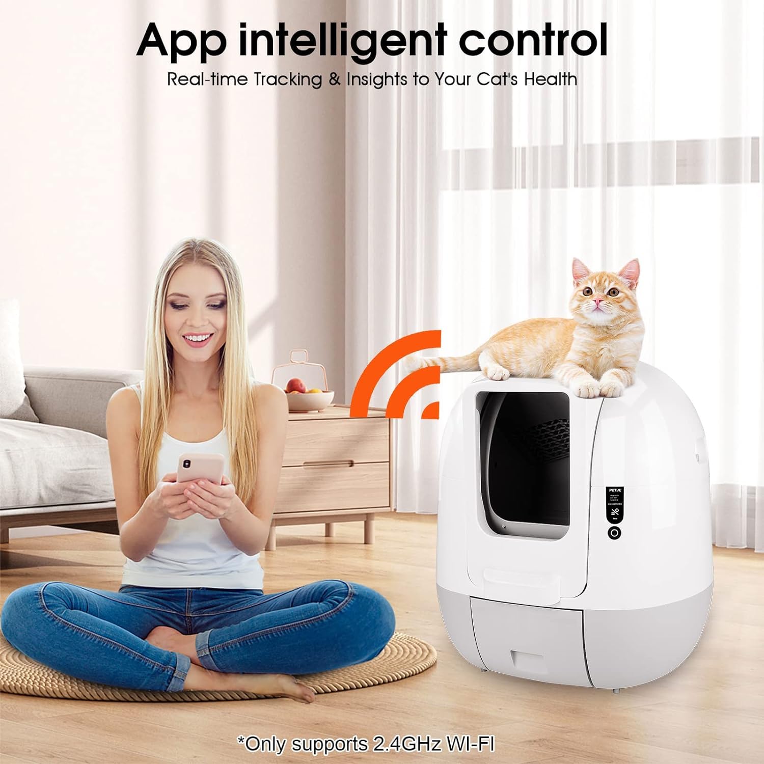 TAKOYI Self Cleaning Litter Box with APP Control, Large Capacity Smart Automatic Cat Litter Boxes for Multiple Cats, Odor-Removal/Health Monitor, with Garbage Bags/Cat Litter Scoop