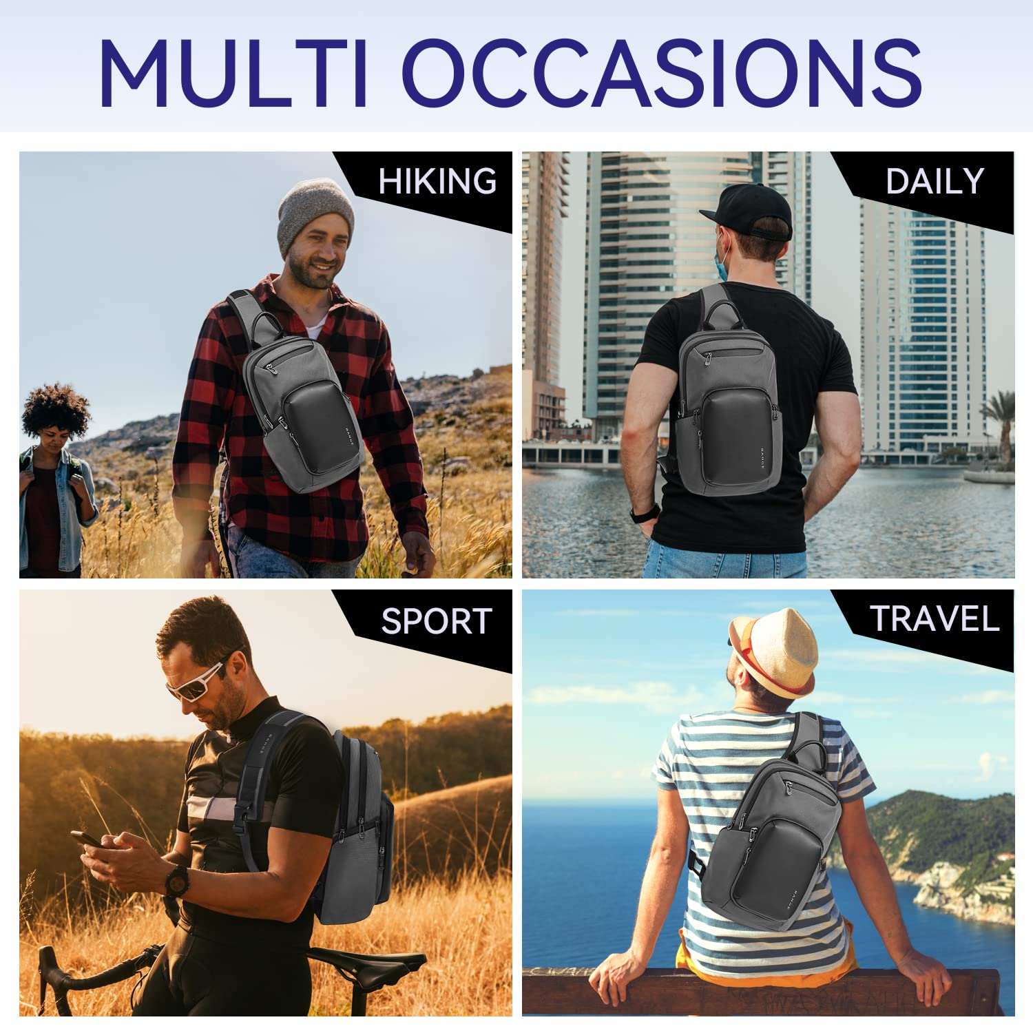 Tfro & Cile Sling Bag for Men Crossbody Bags Shoulder Backpacks Casual Daypack Bag Chest Backpack for Hiking Ridding Climbing