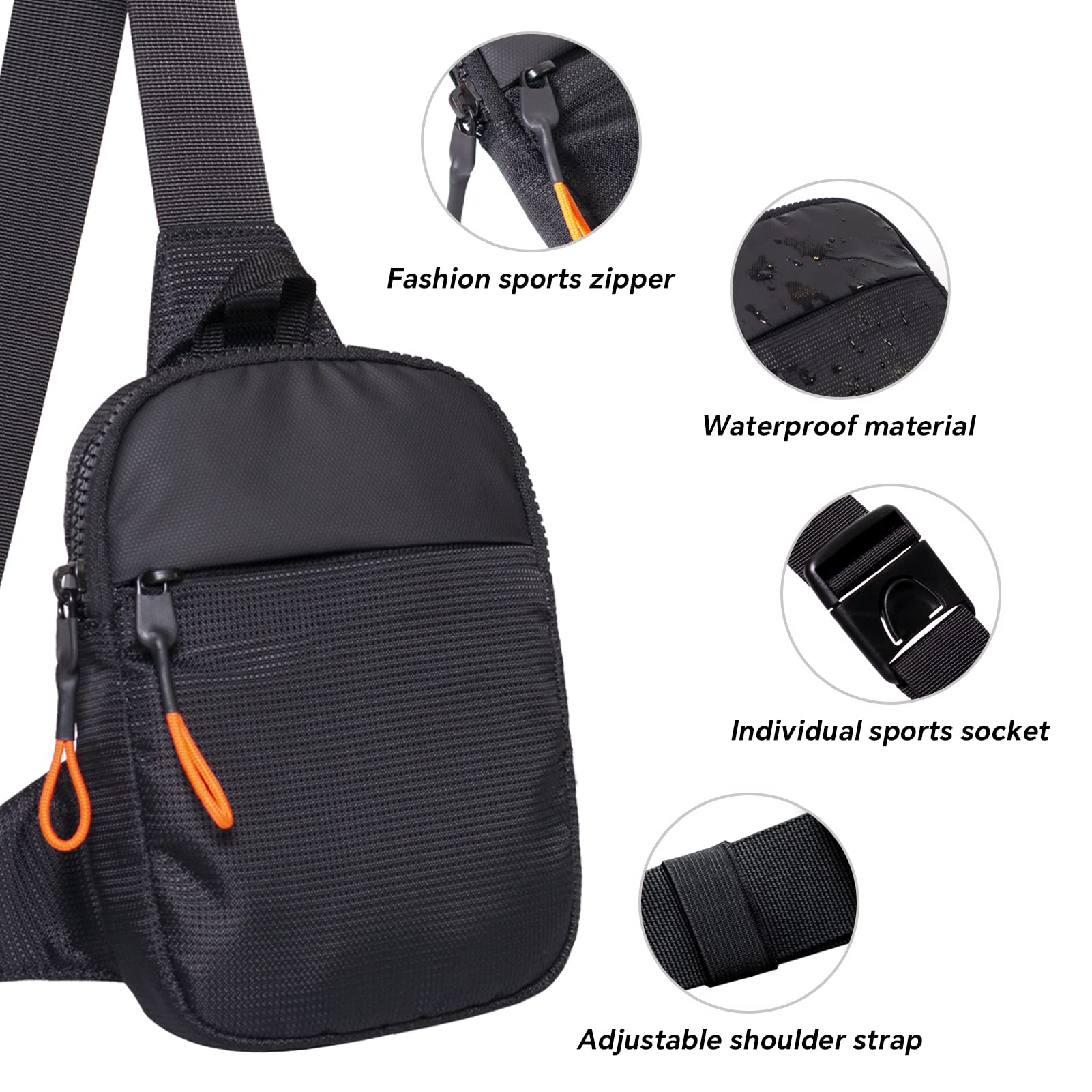 MJNUONE Mini Sling Chest Bag Waterproof Small Crossbody Bag Multi-purpose Lightweight Sling Bag for Men and Women (Black)