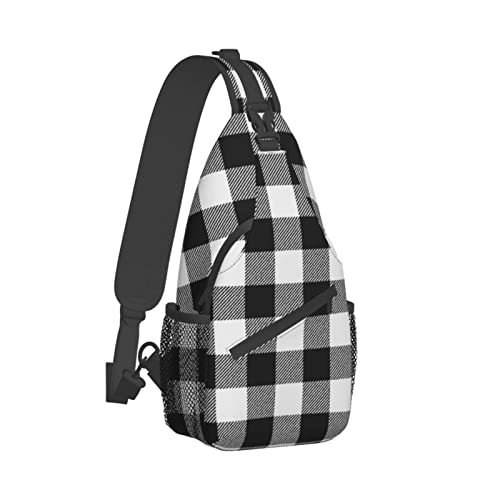 Pubvnih Black And White Buffalo Plaid Sling Backpack Crossbody Shoulder Bags for Women Men, Sling Bag Travel Hiking Chest Bag Daypack Unisex
