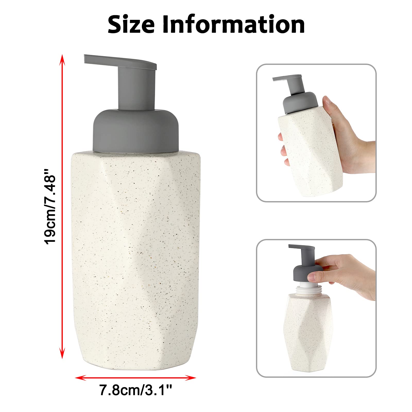 Sumnacon Ceramic Foam Hand Dispenser- Hexagon Shape Soap Dispenser Lotion Hand Pump Dispenser, Elegant Hand Soap Dispenser for Kichen Bathroom Office Countertop, Beige
