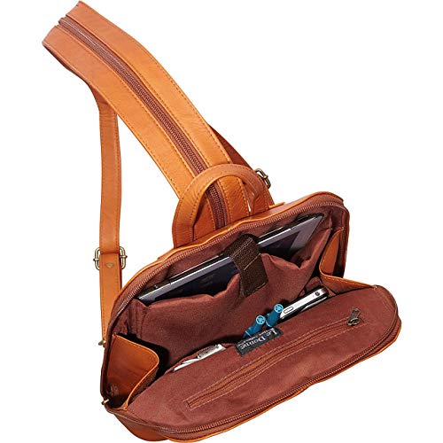 Le Donne Leather Women’s Tech-Friendly Backpack – Premium Full-Grain Colombian Vaquetta Leather Backpack, 11” x 12” x 4” (Cafe)