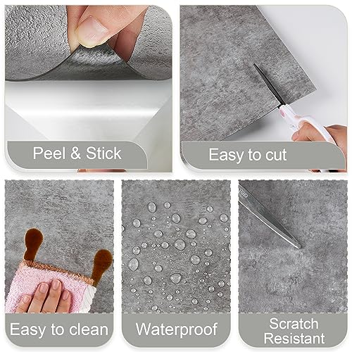 VaryStyle 12"x12" Peel and Stick Grey Slate Vinyl Floor Tiles - 10 Pack, Waterproof, Slip Resistant, Easy to Install