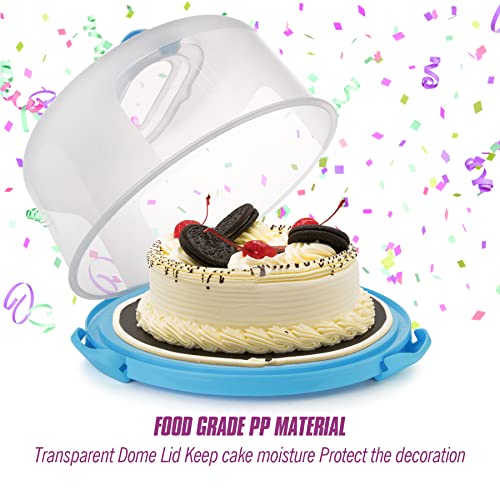 Zoofen Cake Carrier with Handle 10in Cake Stand Holder Round Container for 10in or Less Size(Blue)