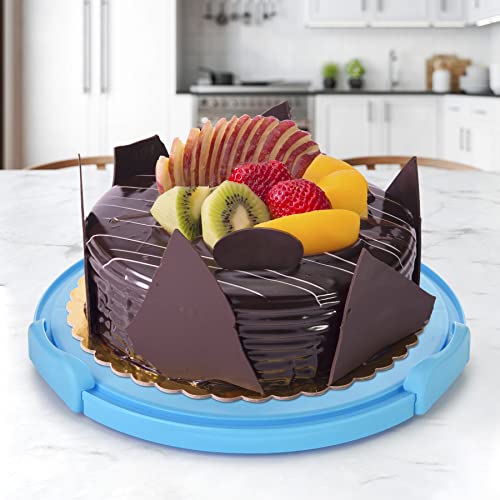 Zoofen Cake Carrier with Handle 10in Cake Stand Holder Round Container for 10in or Less Size(Blue)