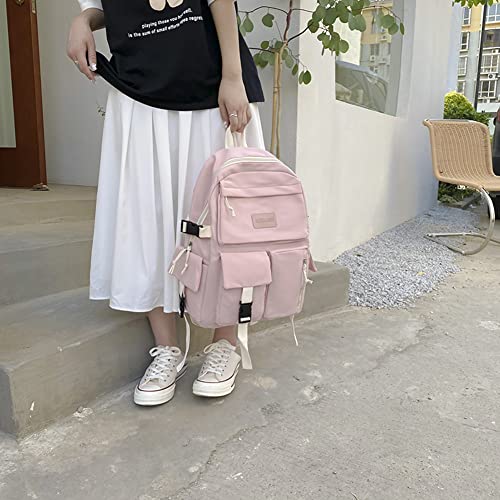 Simple Canvas Backpack Large Capacity College Student Hit Color Laptop Schoolbag