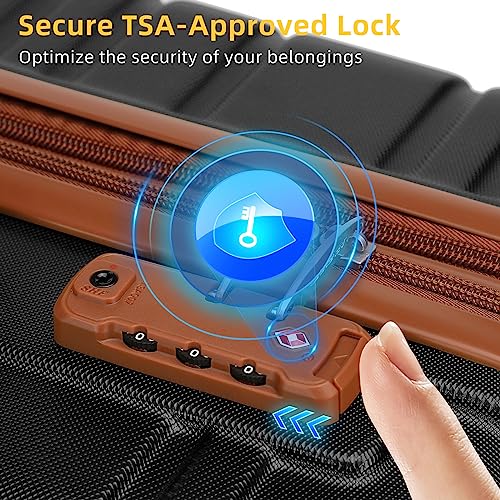 LARVENDER Luggage Sets 4 Piece, Expandable Hardside Suitcase Sets with Spinner Wheels TSA Locks, Lightweight Rolling luggage for Men and Women, Black