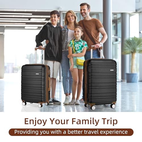 LARVENDER Luggage Sets 4 Piece, Expandable Hardside Suitcase Sets with Spinner Wheels TSA Locks, Lightweight Rolling luggage for Men and Women, Black