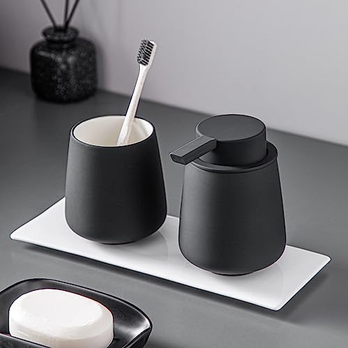 Soap Dispenser, 12oz Foam Hand Soap Dispenser with Pump Rounded Bottom Porcelain Hand Liquid Dispenser, Black Pump Dish Liquid Dispenser for Kitchen, Bathroom(Rubber Paint)