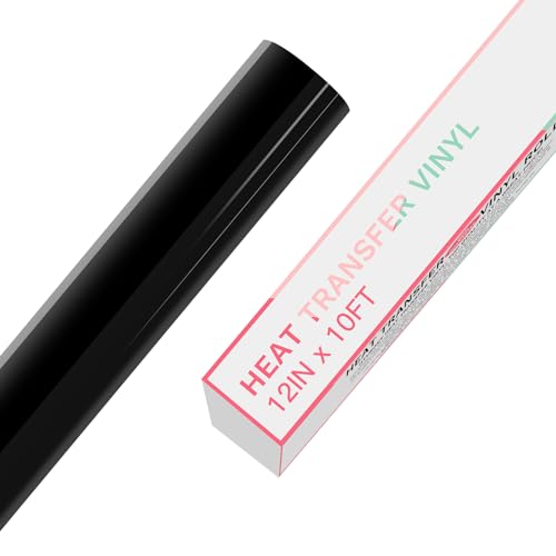 YRYM HT HTV Heat Transfer Vinyl Rolls - 12" x 10ft Black HTV Vinyl for Shirts, Iron on Vinyl for Cricut & All Cutter Machines - Easy to Cut & Weed for Heat Vinyl Design (Black)