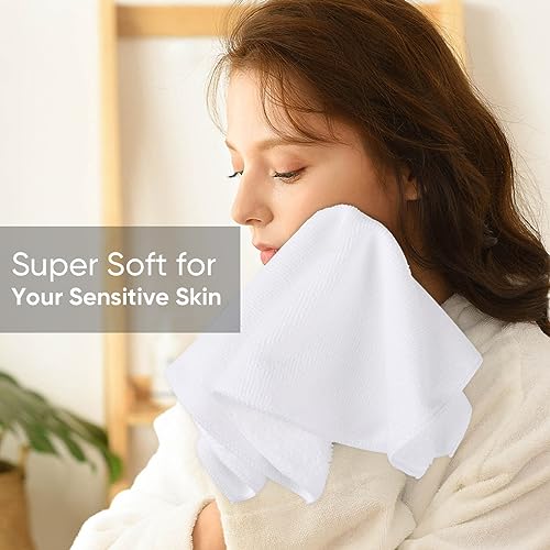 HOMEXCEL Microfiber Washcloths 50 Pack, Highly Absorbent and Soft Face Towel, Multi-Purpose White Wash Cloths for Bathroom, Hotel, Spa, Gym, and Kitchen, 12x12 Inch