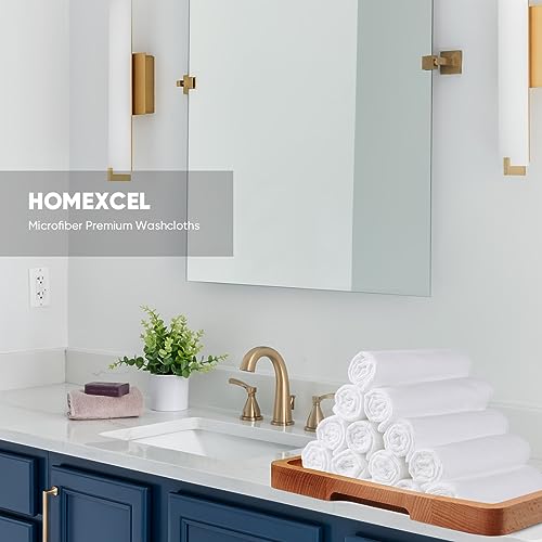 HOMEXCEL Microfiber Washcloths 50 Pack, Highly Absorbent and Soft Face Towel, Multi-Purpose White Wash Cloths for Bathroom, Hotel, Spa, Gym, and Kitchen, 12x12 Inch