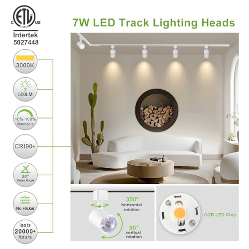 Arcfox 7W 3000K LED H Type Track Lighting Heads Dimmable 3 Wire Single Circuit Track Light Fixtures ETL, 24°, CRI90 for Retail Store Kitchen Gallery Accent Lighting 12 Pack White