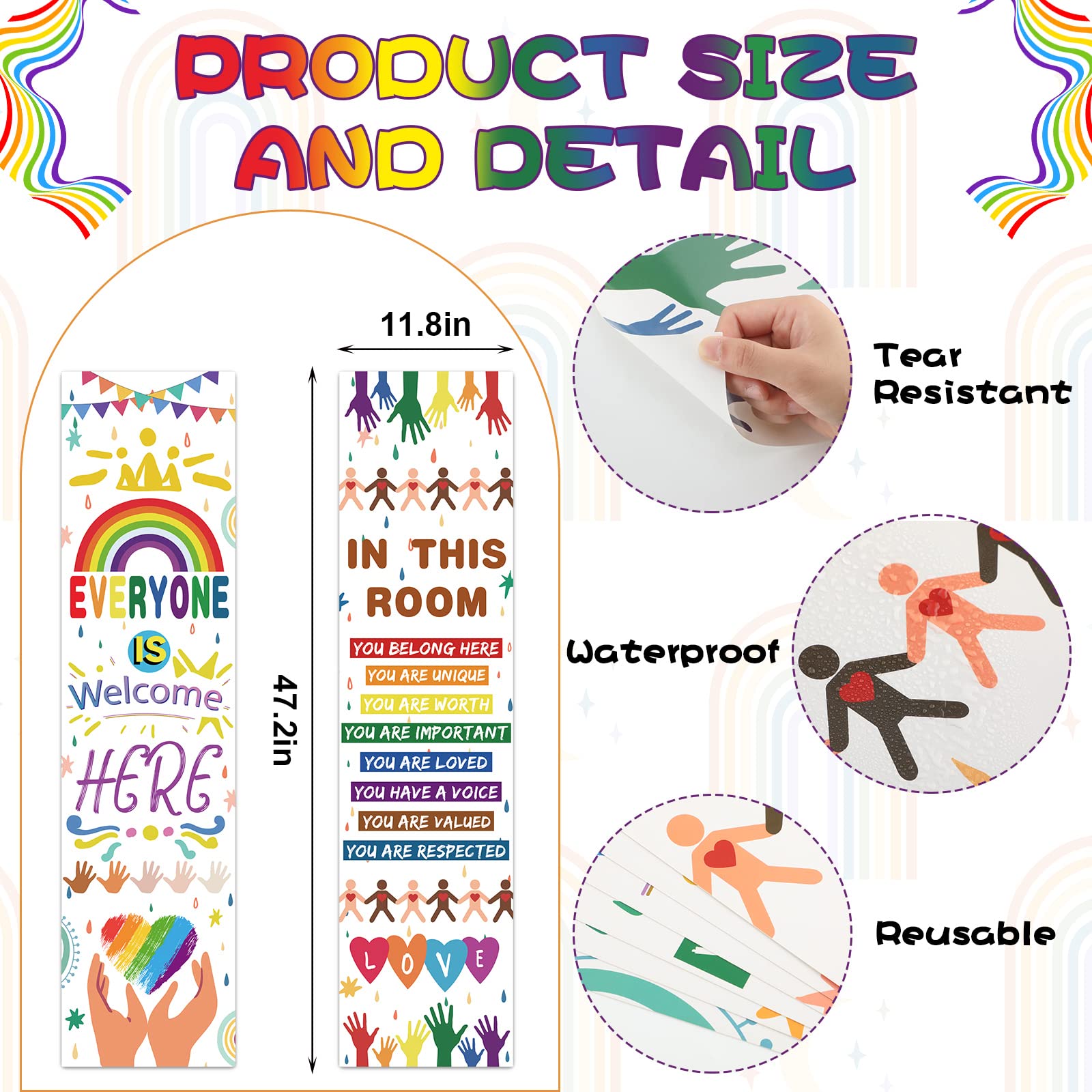 Estune 2 Pcs Welcome Banner and Poster for Teachers Rainbow Diversity Posters for Classroom Inclusive Classroom Decor for Bulletin Board Elementary Pre Middle High School Wall Sign, 11.8 x 47.2 Inch