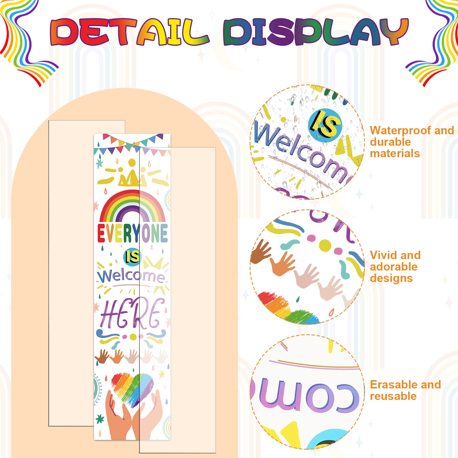 Estune 2 Pcs Welcome Banner and Poster for Teachers Rainbow Diversity Posters for Classroom Inclusive Classroom Decor for Bulletin Board Elementary Pre Middle High School Wall Sign, 11.8 x 47.2 Inch
