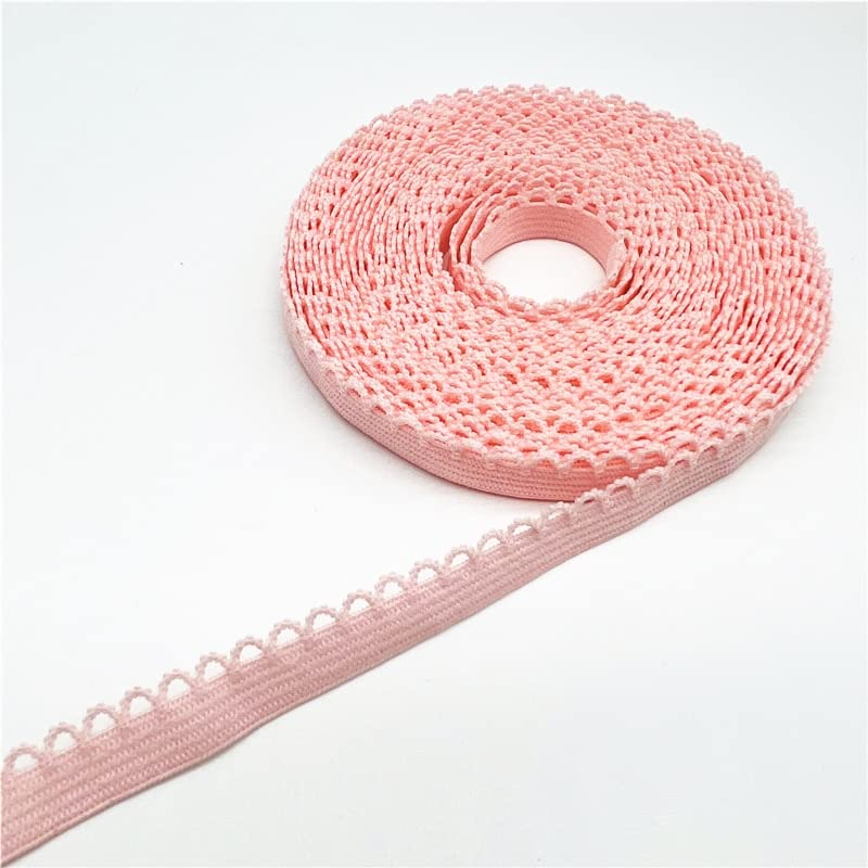 GARMEC 5yards 10mm Lace Elastic Ribbon Fold Over Spandex Elastic Band for Sewing Lace Trim Waist Band Garment Accessory (Color : Pink, Size : 5yards)