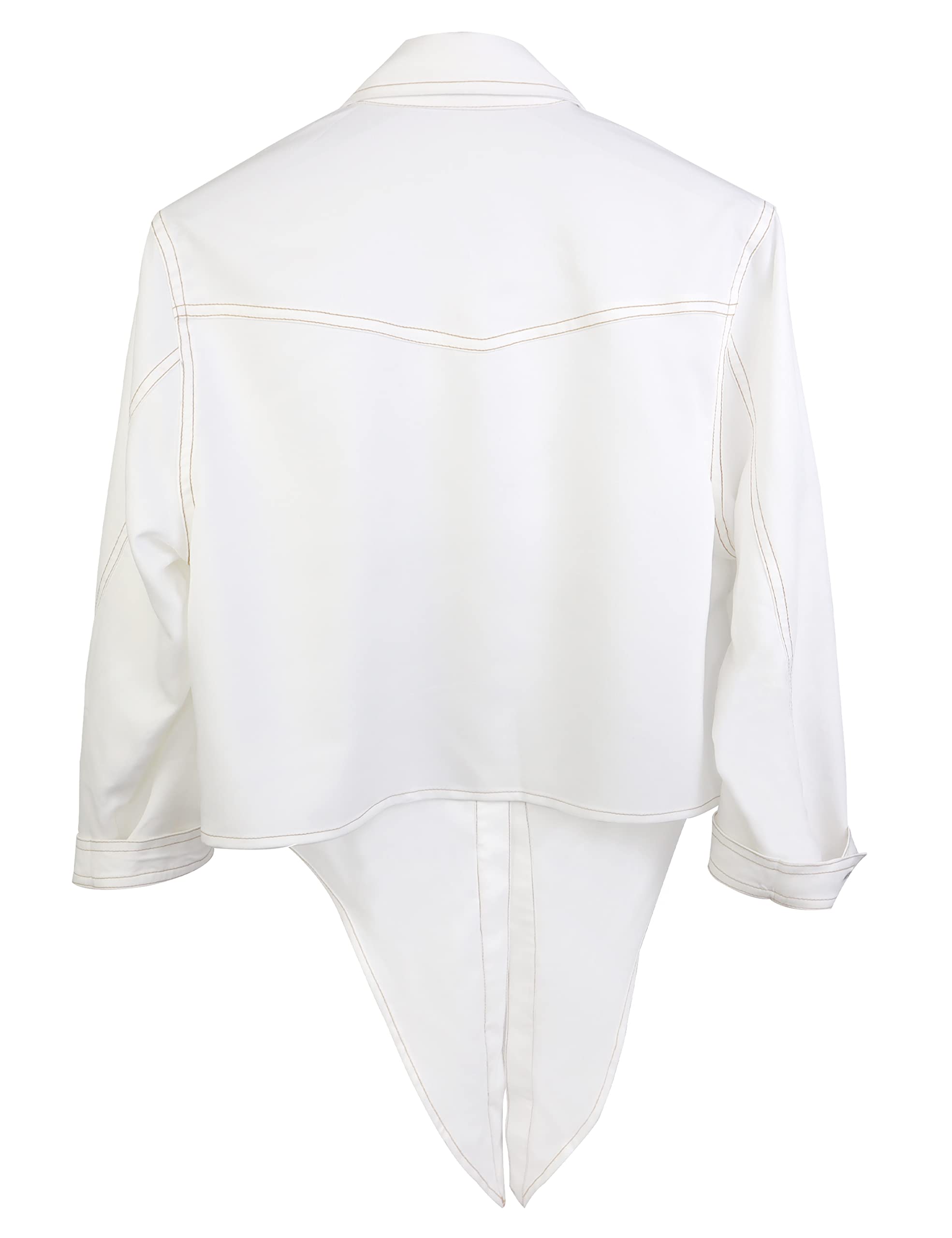 SeekMe Womens Denim Shirts Tie Front Crop Top Button Down Chambray Jean Shirts(0130-White-XXL-QB)