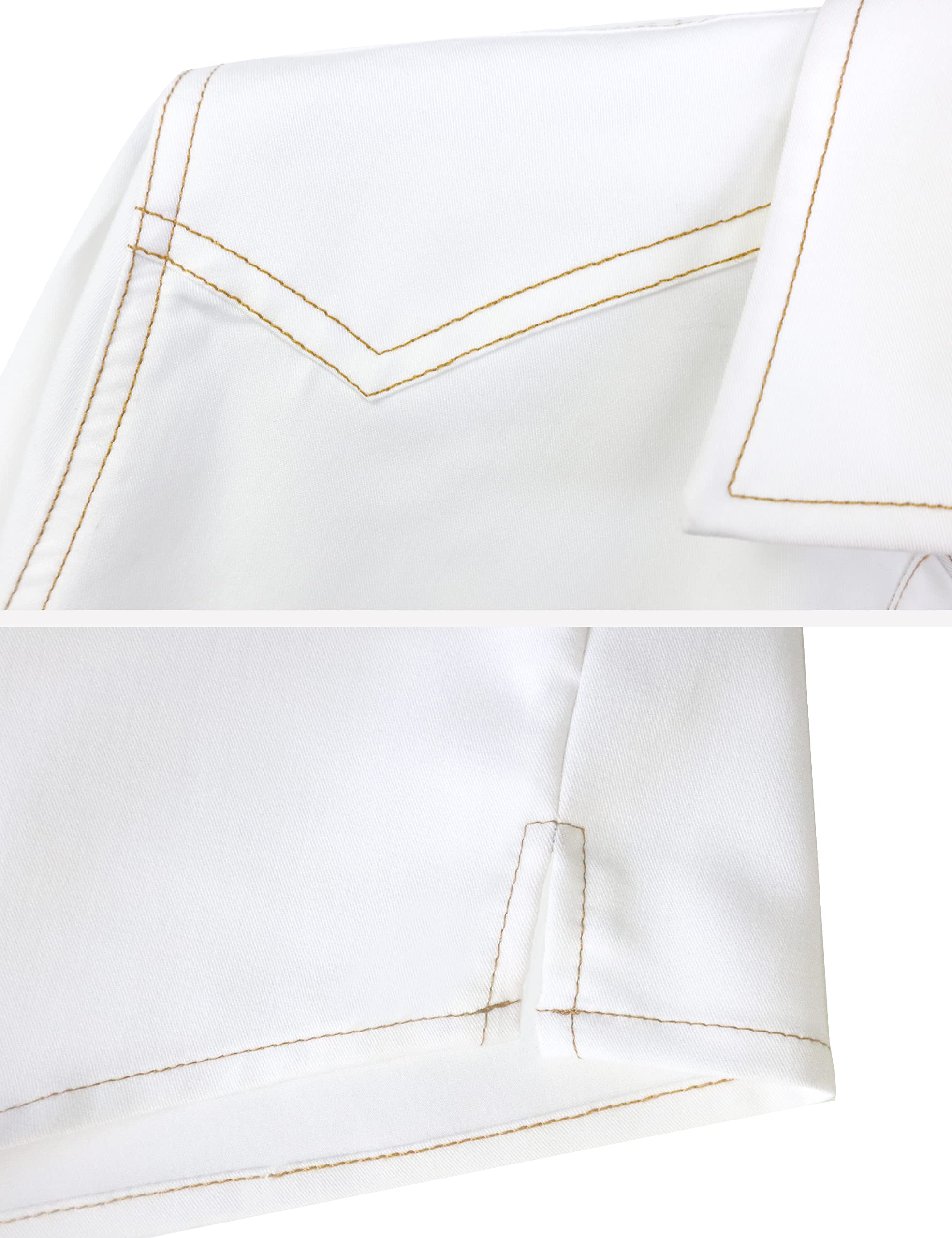 SeekMe Womens Denim Shirts Tie Front Crop Top Button Down Chambray Jean Shirts(0130-White-XXL-QB)
