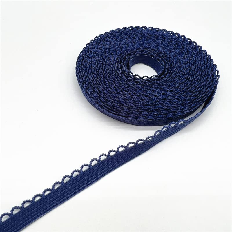 GARMEC 5yards 10mm Lace Elastic Ribbon Fold Over Spandex Elastic Band for Sewing Lace Trim Waist Band Garment Accessory (Color : Navy Blue, Size : 5yards)