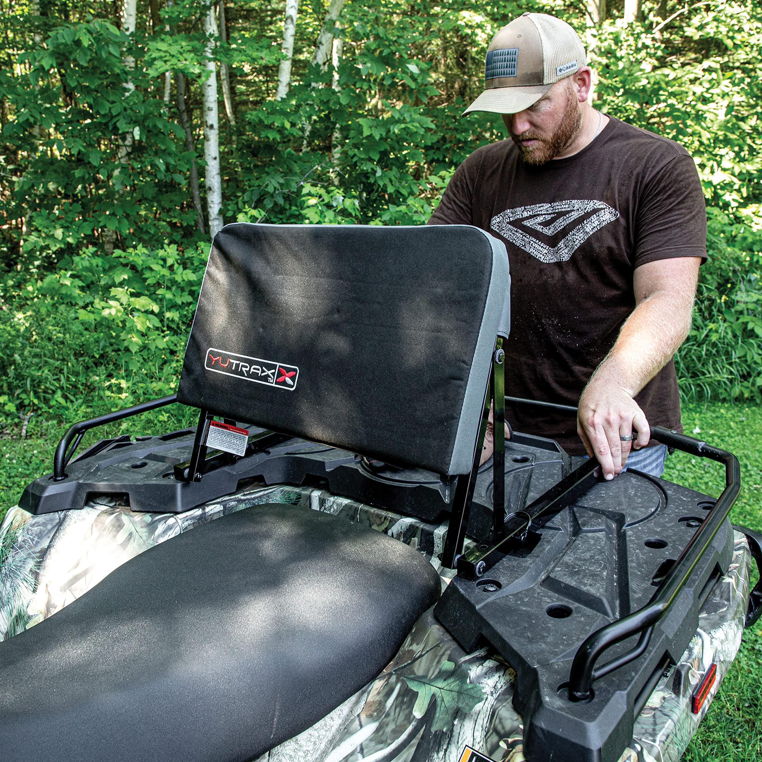 Yutrax® Universal Mount ATV Backrest, Heavy-Duty Steel Seat Frame, Adjustable Seat Back Positions, 2” Thick Cushion, Folds Down Flat When Not in Use