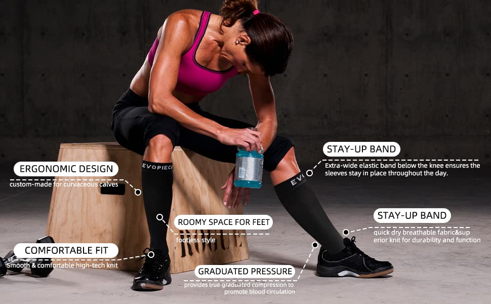 EVOPLECI 15-20mmHg 1 Pair Men and Women Wide Calf Sleeve Brace Compression Socks for Leg Support, Pain Relief