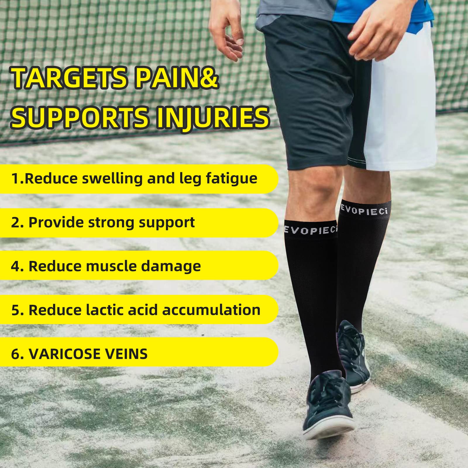 EVOPLECI 15-20mmHg 1 Pair Men and Women Wide Calf Sleeve Brace Compression Socks for Leg Support, Pain Relief