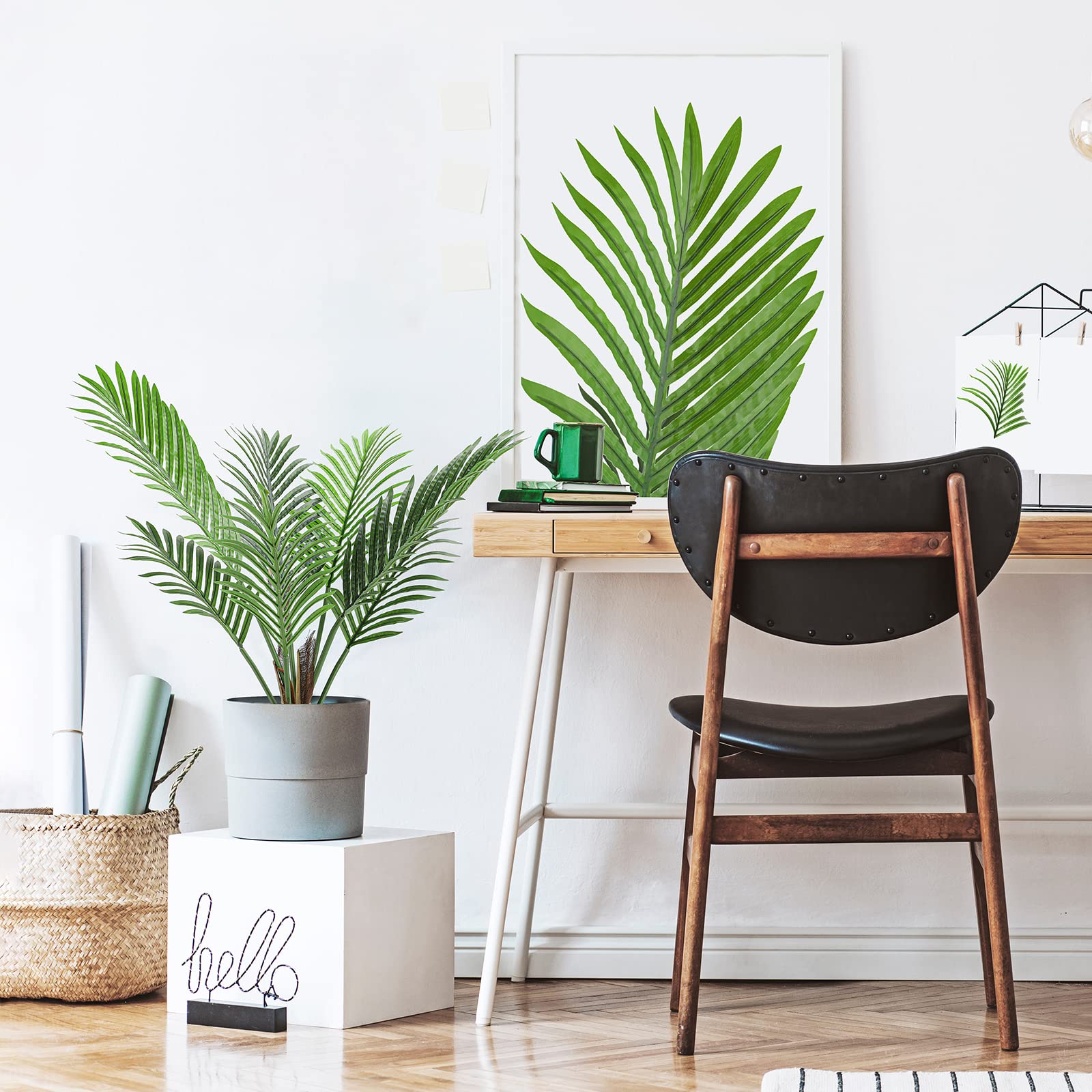 YOLEO Artificial Palm Tree 2FT Tall Faux Palm Plant for Home Office Indoor Outside Decor Fake Palm Tree with Lifelike Palm Leaves