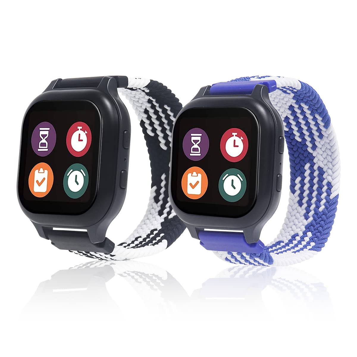 2 Packs Nylon Braided Band Replacement for Gizmo Watch 3/2/1 SyncUP Watch, 20mm Kids Solo Loop Stretchy Strap for Boys and Girls, Elastic Sport Wirstband, Breathable & Washable (Colorful Blue & Colorful Black)