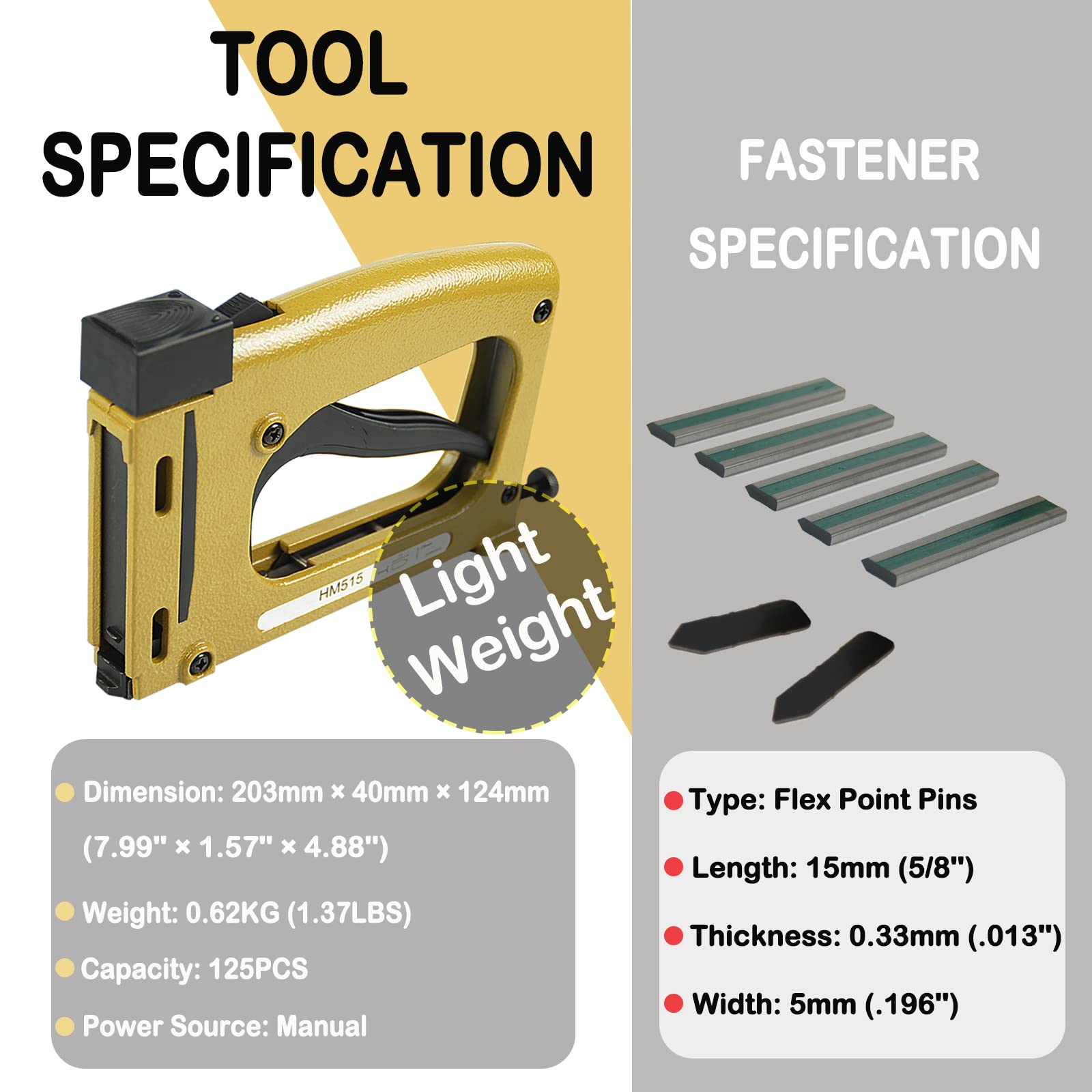 HM515 Point Driver, Manual Framing Tool with 1000PCS Flexible Points, 15mm(5/8”) Length Lightweight Flex Point Tacker for Picture Framing Joiner DIY