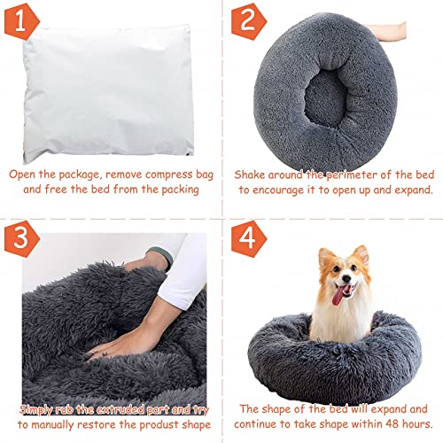 Plush Calming Dog Bed, 36" Dog Bed for Medium and Large Dogs Comfortable Pet Bed Faux Fur Donut Cuddler