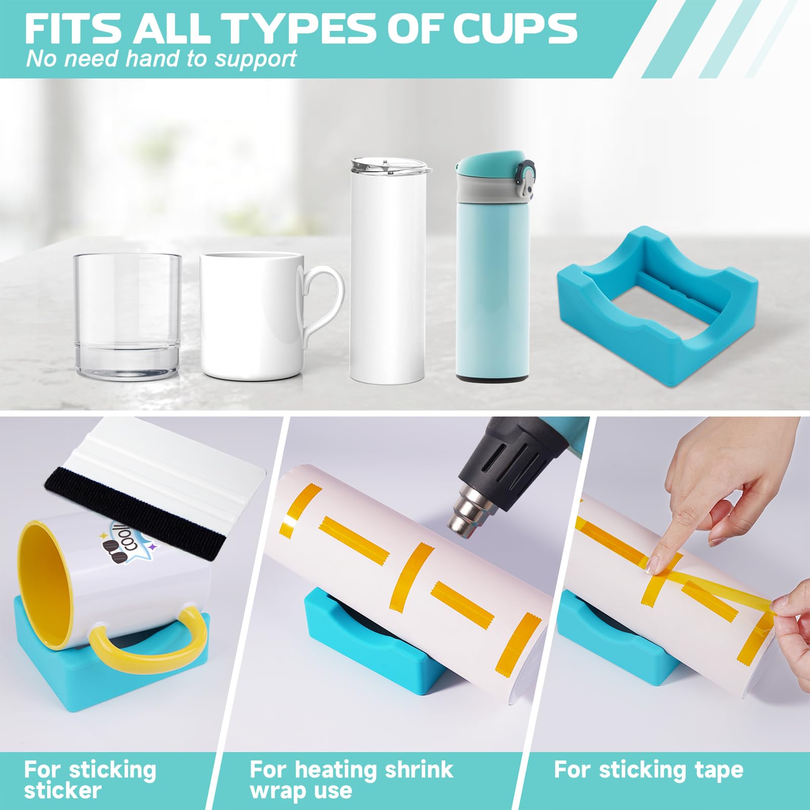 GO2CRAFT Basic Tool Set for Mug Press, 14Pcs Tool Set for Mug Tumbler Press with 3Pcs Sublimation Tumbler Wraps,Silicone Cup Cradle with Built-in Slot&Tape Dispenser, Big Bundle for DIY Gifts, Craft