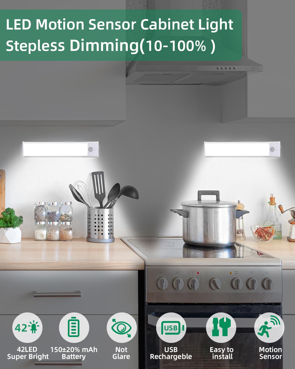 YDX LIGHT Magnetic Under Cabinet Lights,Under Counter Lighting Motion Sensor Wireless Rechargeable Battery Powered Cabinet Lights,6000K Operated Light for Kitchen Wardrobe, Closets, Hallway 3Packs