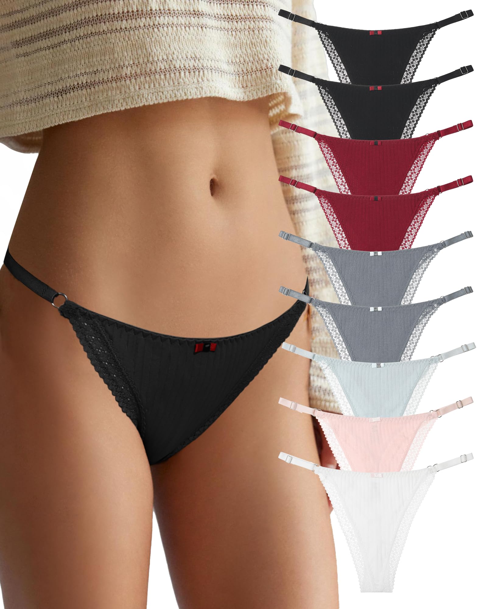 Aijolen Adjustable G-string Thong for Women Cotton Stretch Underwear T-Back Lace Panties Low Waist Tangas Sexy S-XL