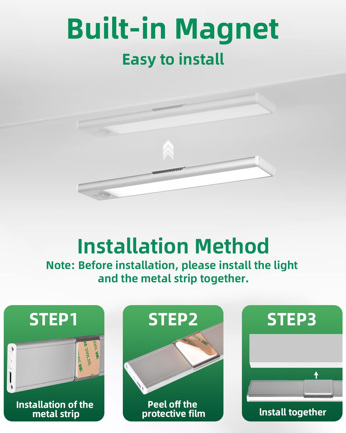 YDX LIGHT Magnetic Under Cabinet Lights,Under Counter Lighting Motion Sensor Wireless Rechargeable Battery Powered Cabinet Lights,6000K Operated Light for Kitchen Wardrobe, Closets, Hallway 3Packs