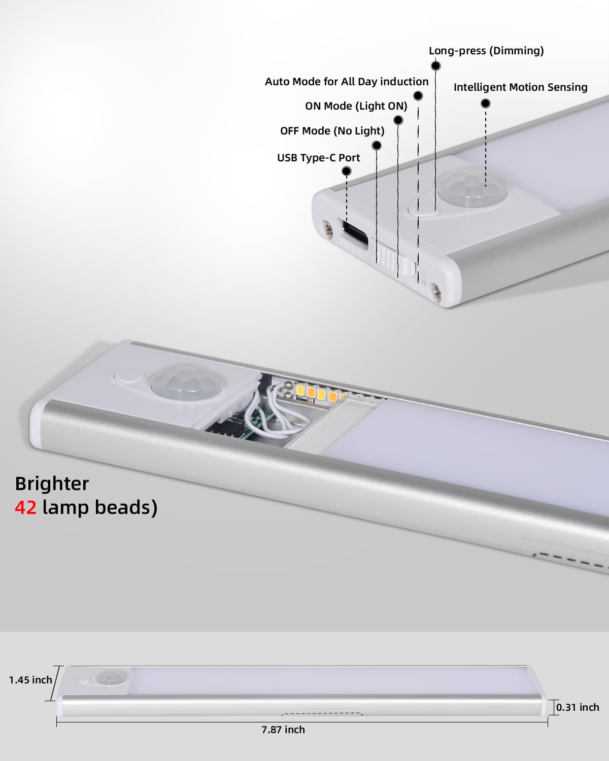 YDX LIGHT Magnetic Under Cabinet Lights,Under Counter Lighting Motion Sensor Wireless Rechargeable Battery Powered Cabinet Lights,6000K Operated Light for Kitchen Wardrobe, Closets, Hallway 3Packs