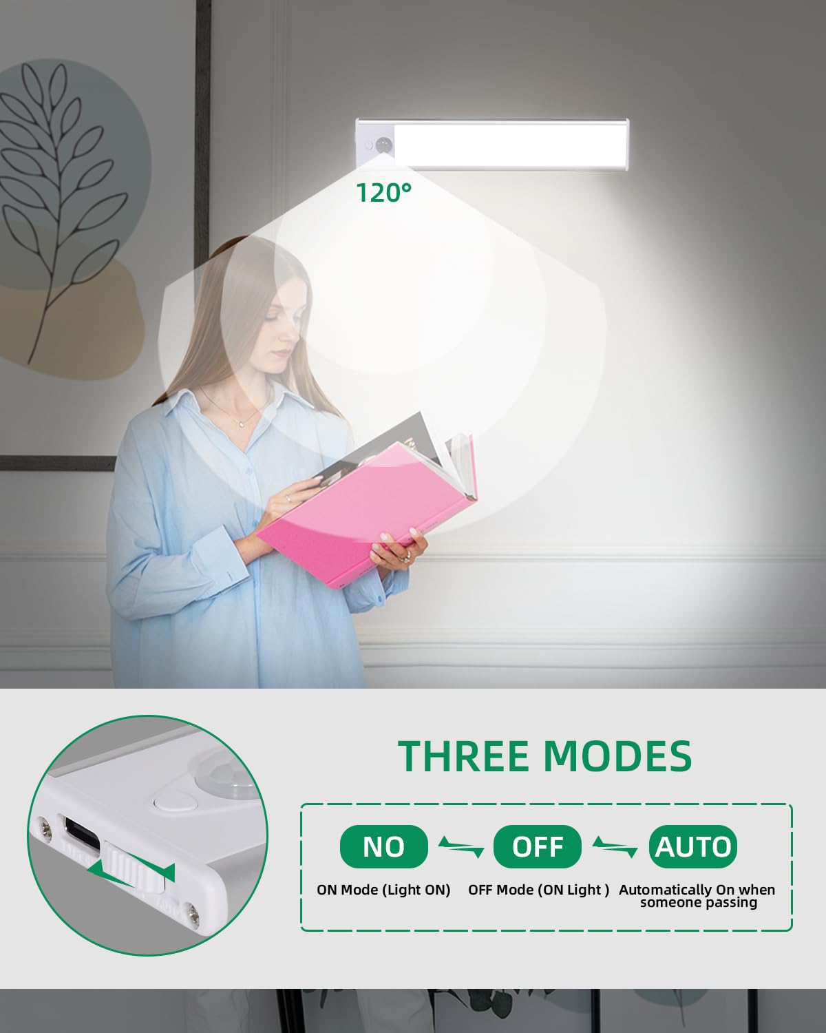 YDX LIGHT Magnetic Under Cabinet Lights,Under Counter Lighting Motion Sensor Wireless Rechargeable Battery Powered Cabinet Lights,6000K Operated Light for Kitchen Wardrobe, Closets, Hallway 3Packs