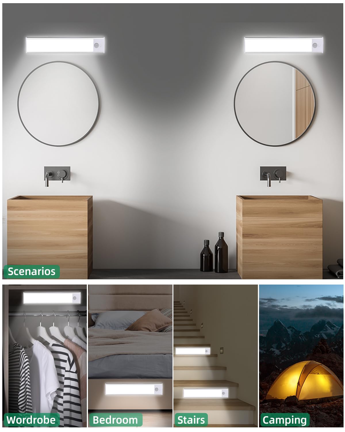 YDX LIGHT Magnetic Under Cabinet Lights,Under Counter Lighting Motion Sensor Wireless Rechargeable Battery Powered Cabinet Lights,6000K Operated Light for Kitchen Wardrobe, Closets, Hallway 3Packs