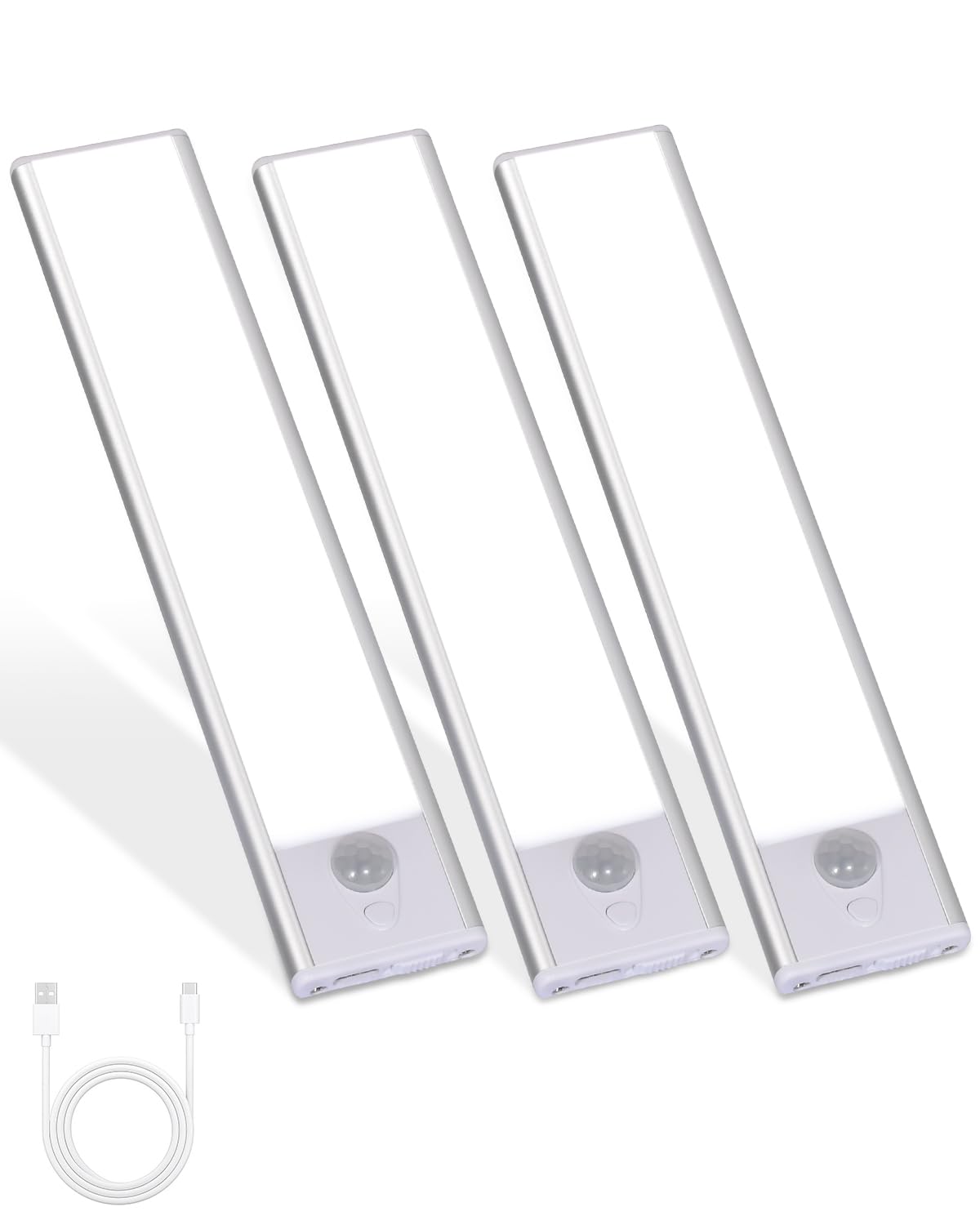 YDX LIGHT Magnetic Under Cabinet Lights,Under Counter Lighting Motion Sensor Wireless Rechargeable Battery Powered Cabinet Lights,6000K Operated Light for Kitchen Wardrobe, Closets, Hallway 3Packs