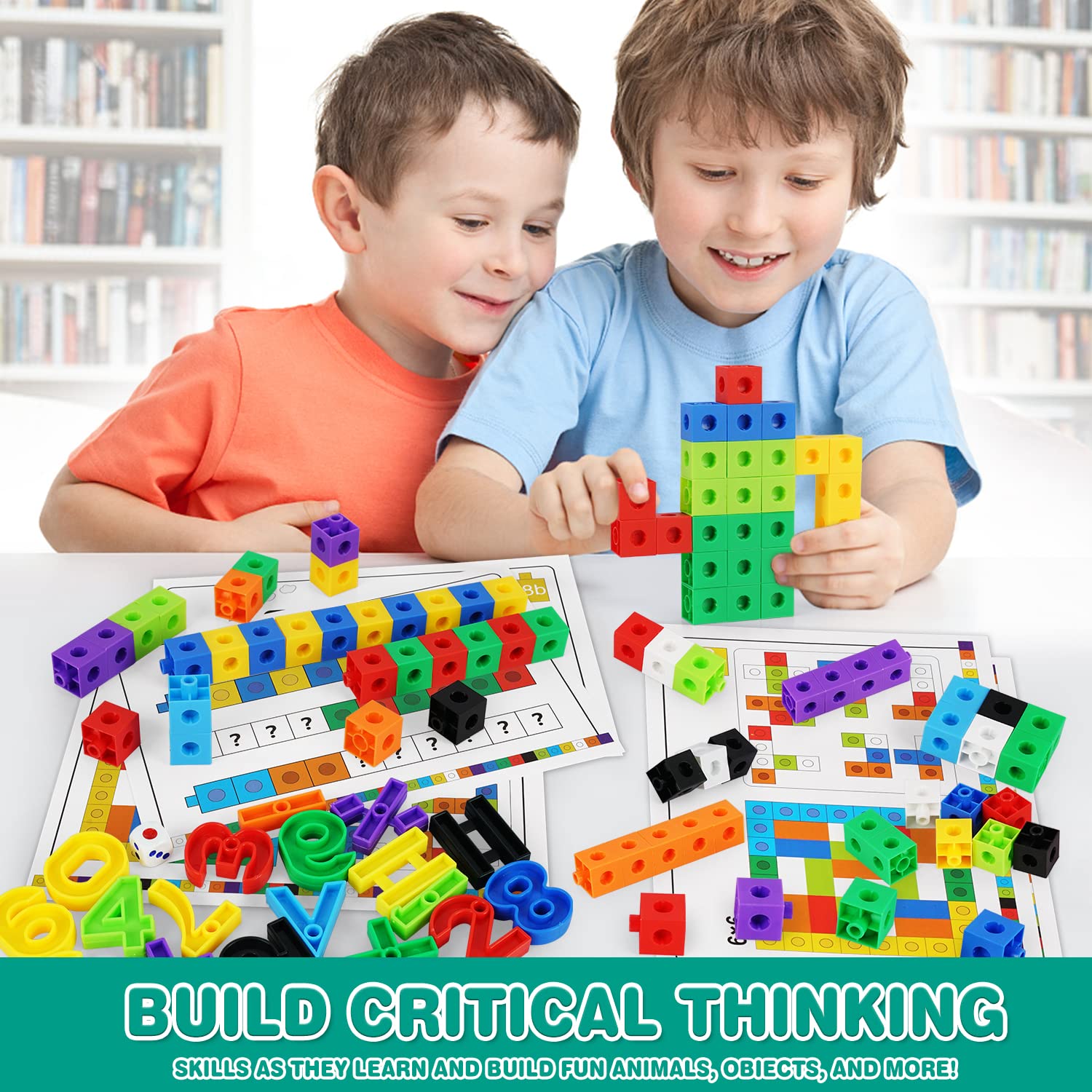 Number Blocks, Math Manipulatives 100 Snap Cubes with 30 Activity Cards, STEM Toy Learning Math Games for Kids 3 4 5 6 7 8+ Year Homeschool Supplies Birthday Gift, 148PCS