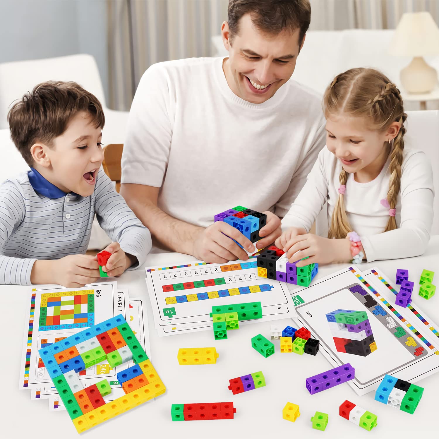 Number Blocks, Math Manipulatives 100 Snap Cubes with 30 Activity Cards, STEM Toy Learning Math Games for Kids 3 4 5 6 7 8+ Year Homeschool Supplies Birthday Gift, 148PCS