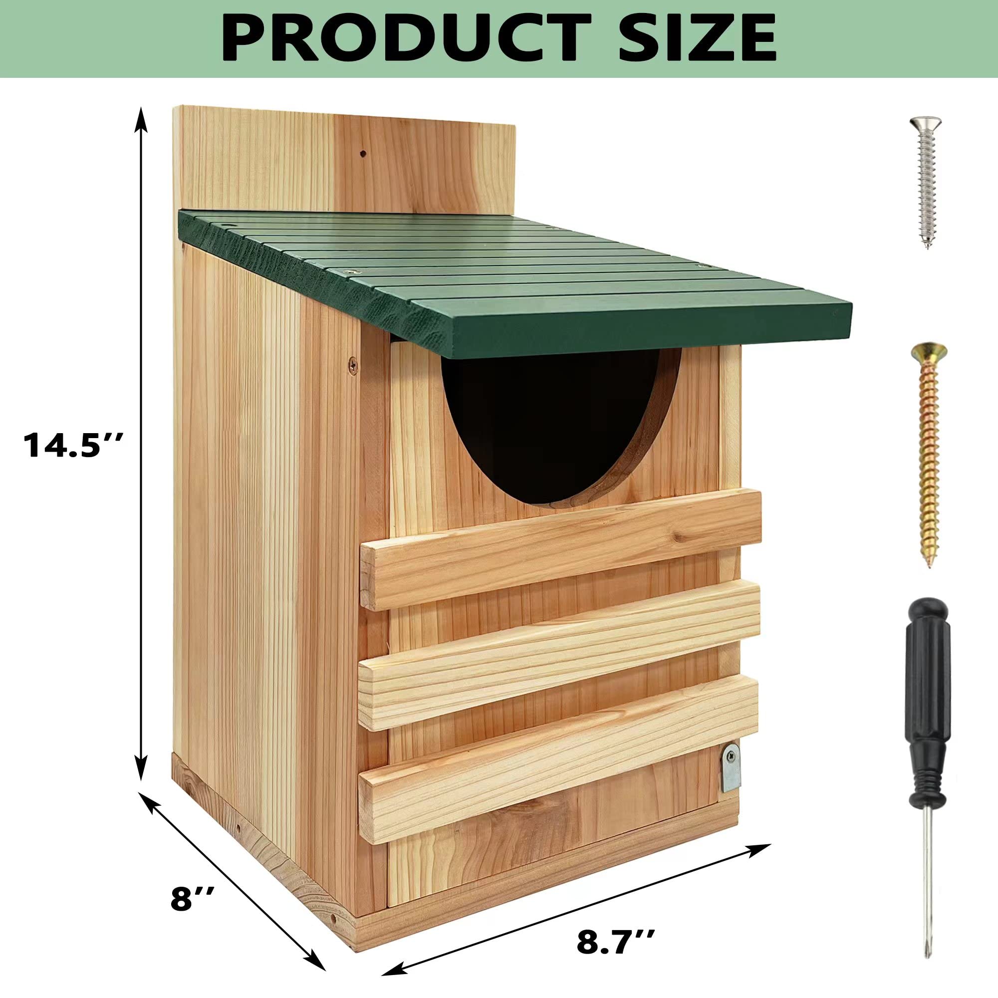 Prolee Screech Owl House Hand Made, 100% Cedar Wood Owl Box with Mounting Screws and A Bag of Wood Shavings, Easy Assembly Required (Basic)