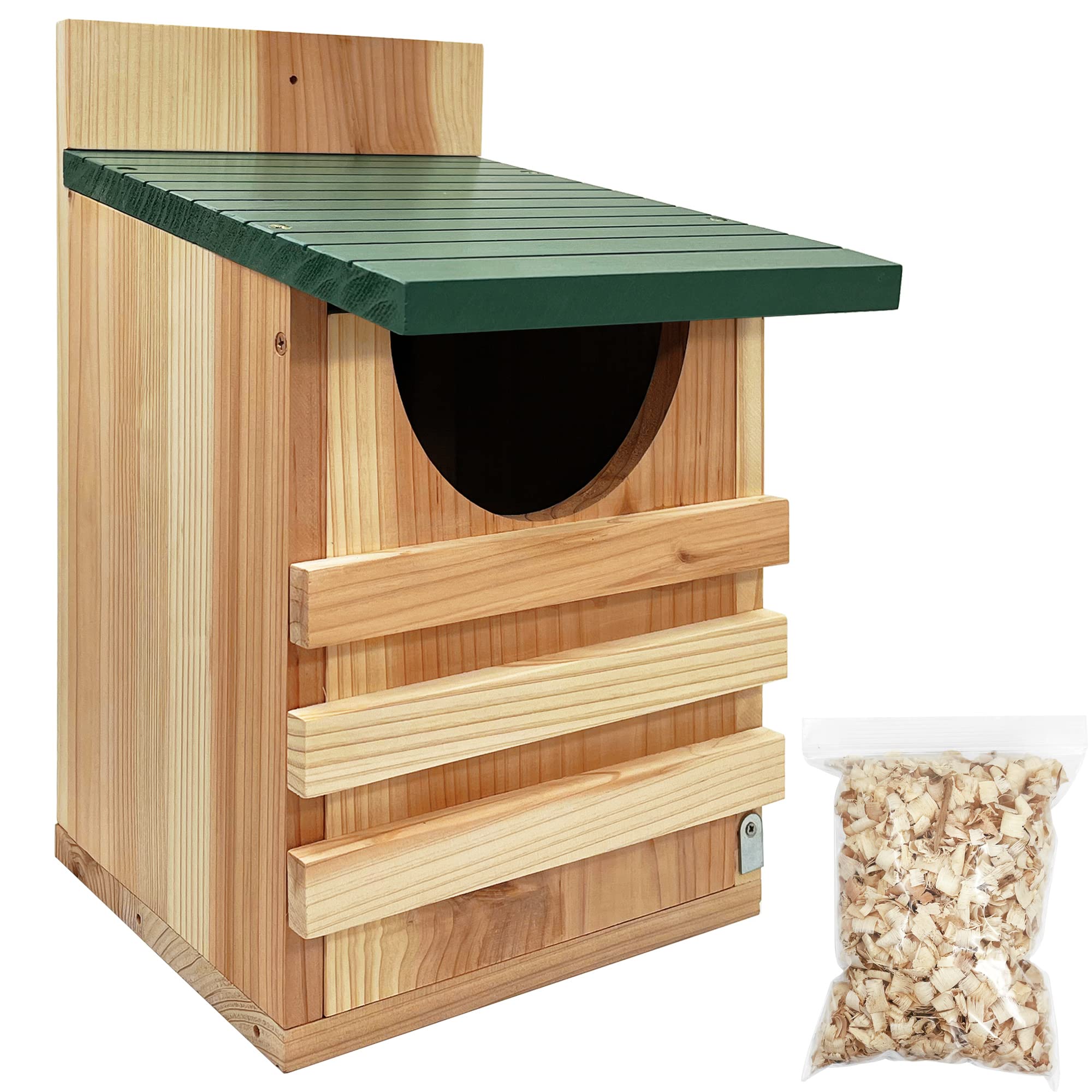 Prolee Screech Owl House Hand Made, 100% Cedar Wood Owl Box with Mounting Screws and A Bag of Wood Shavings, Easy Assembly Required (Basic)