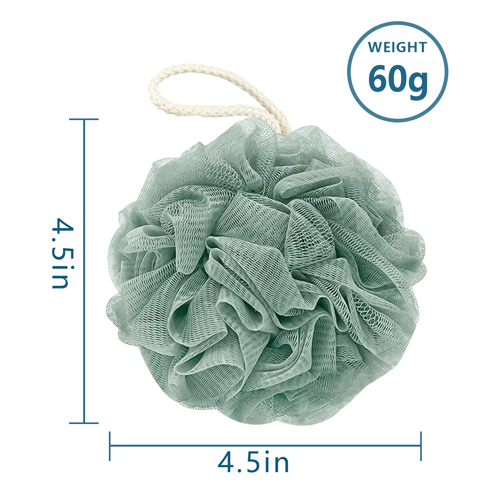 Awontar Bath Loofah Sponge, 60G Shower Loofah Exfoliating Body Scrubber Sponge, 4 Count Bath Mesh Pouf Ball for Women and Men (Light Color)