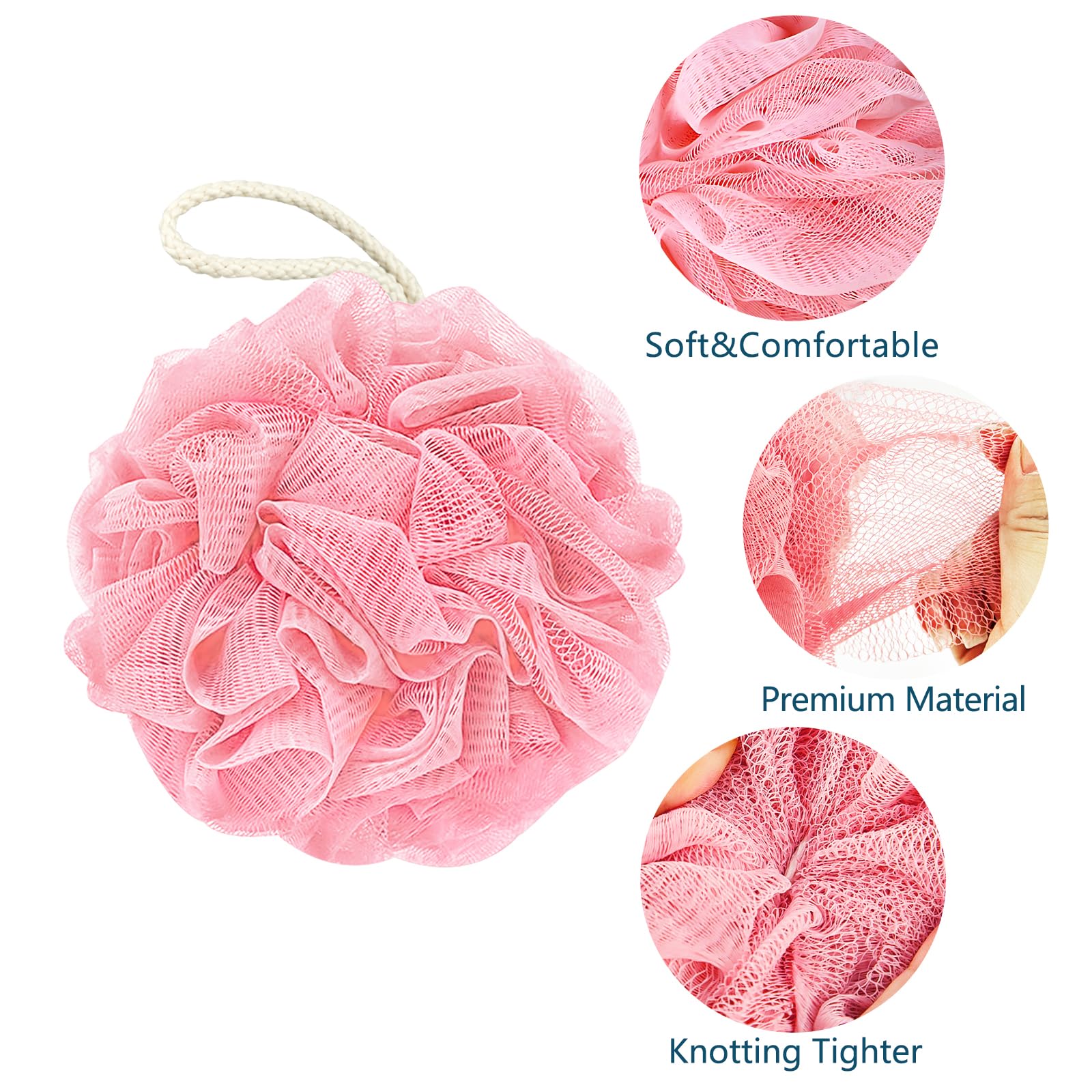 Awontar Bath Loofah Sponge, 60G Shower Loofah Exfoliating Body Scrubber Sponge, 4 Count Bath Mesh Pouf Ball for Women and Men (Light Color)