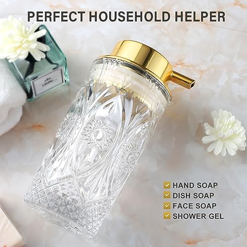 LEICURACE Glass Foaming Hand Soap Dispenser,Foaming Soap Dispenser for Bathroom,Clear Soap Dispenser with Pump (Sun Patteren)