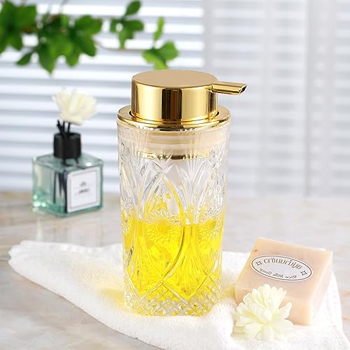 LEICURACE Glass Foaming Hand Soap Dispenser,Foaming Soap Dispenser for Bathroom,Clear Soap Dispenser with Pump (Sun Patteren)