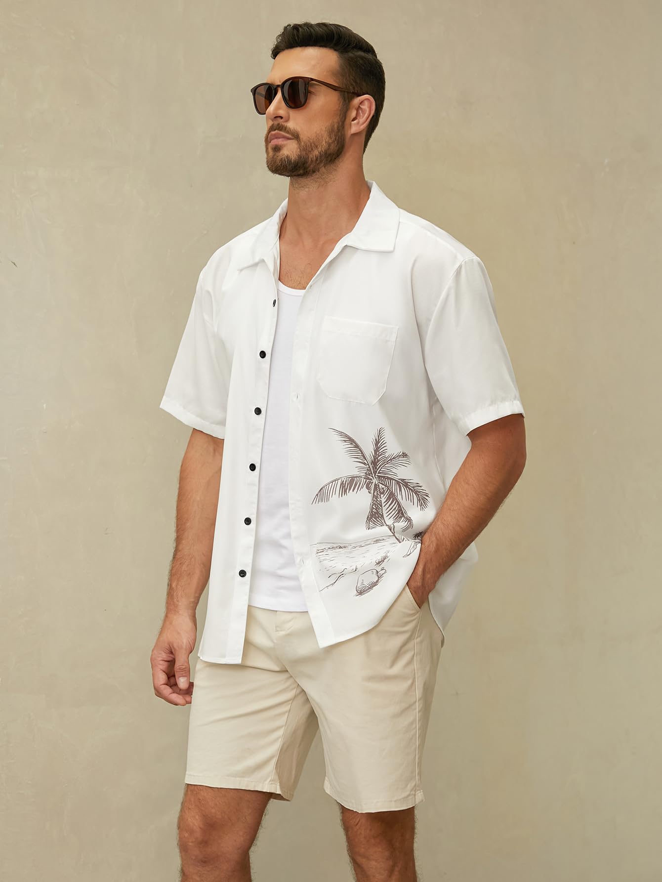 Hardaddy Men's Hawaiian Shirt Short Sleeves Coconut Printed Button Down Summer Beach Casual Shirts White XXL
