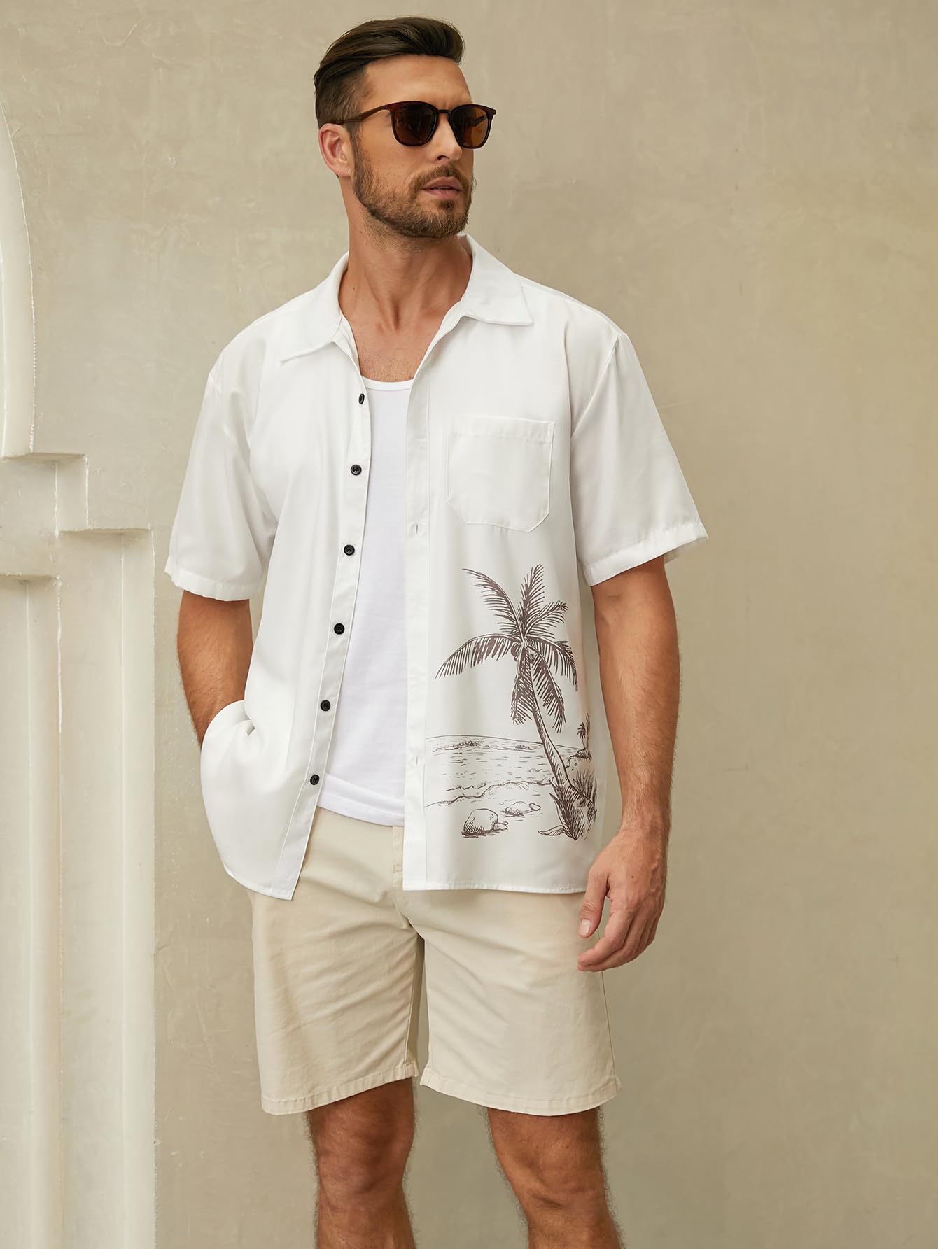 Hardaddy Men's Hawaiian Shirt Short Sleeves Coconut Printed Button Down Summer Beach Casual Shirts White XXL