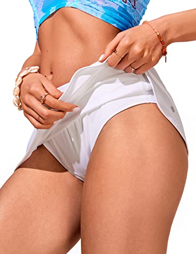 CRZ YOGA Womens Mid Rise Swim Skirt Athletic Bathing Suit Skorts Skirts Side Split Swimsuit Bottoms with Pocket White Large
